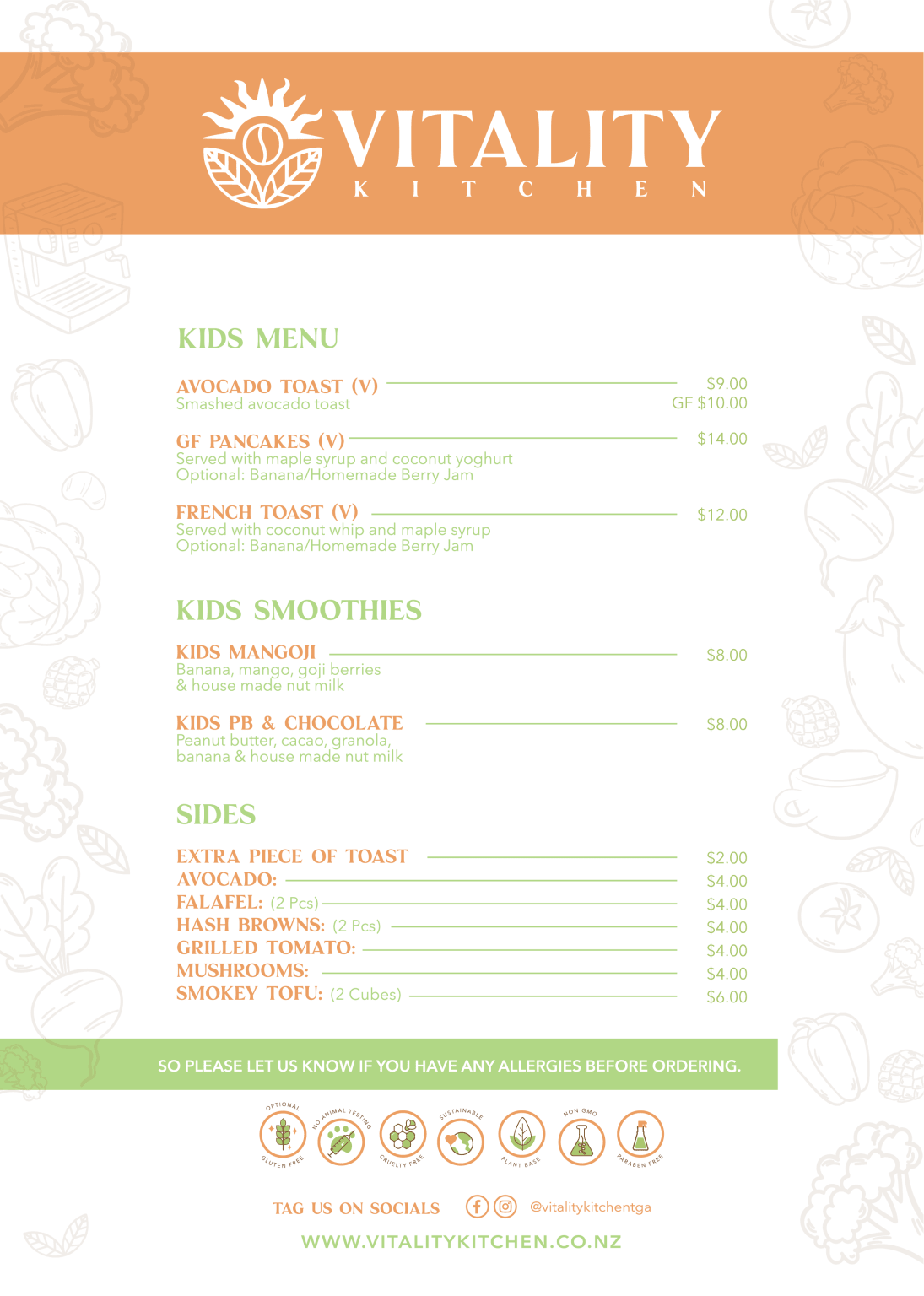 Our Menu - Vitality Kitchen | Plant Based Cafe Tauranga